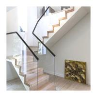 China Condominium stainless steel glass straight staircase indoor solid wood treads stairs for sale