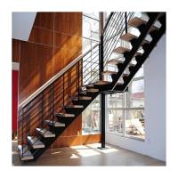 China Condominium stainless steel glass straight staircase indoor solid wood treads stairs for sale