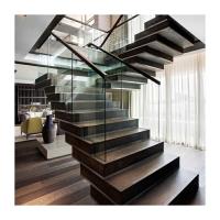 China Hotel modern indoor led straight staircase classical wood stairs for sale