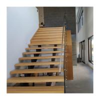 China Beautiful shape straight staircases manufactory stainless steel wood handrail stairs for sale