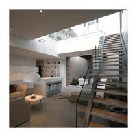 China Factory direct glass railing straight staircase natrual solid wood tread stairs for sale