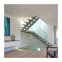 China Factory direct glass railing straight staircase natrual solid wood tread stairs for sale