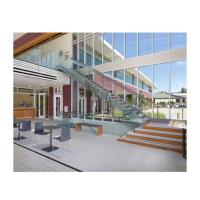 China Promotion straight stairs with glass railings wooden tread stairs for sale