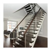 China Promotion straight stairs with glass railings wooden tread stairs for sale