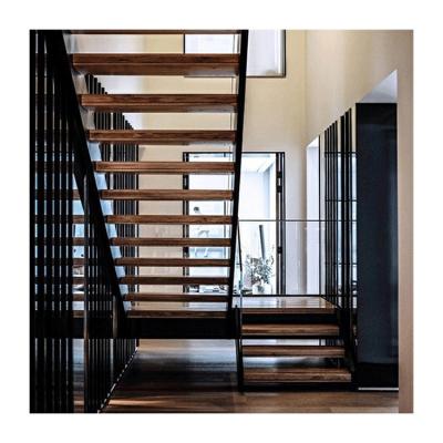 China Service-oriented steel stringer straight staircase how to stain wood stairs for sale