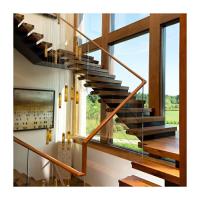 China Service-oriented steel stringer straight staircase how to stain wood stairs for sale