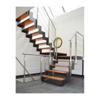 China Complete style single steel stringer straight staircase guangzhou glass wood stairs for sale