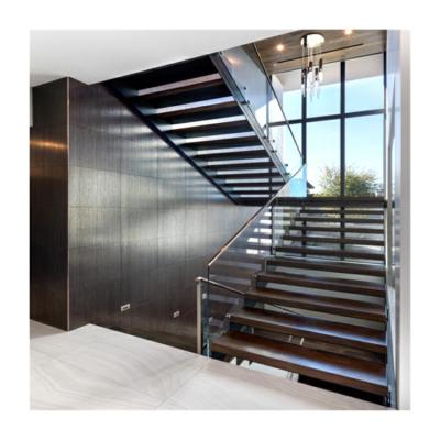 China Commercial straight iron railing staircase solid wood tread stairs for sale