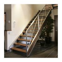 China Reasonable design stringer straight stairs u-shaped wood staircase for sale