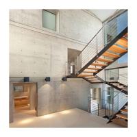 China Customized top quality outdoor straight staircases design stainless steel railing wood stair for sale