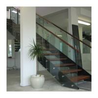 China Bright color led straight staircase wood tread stainless steel stair for sale