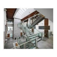 China Bright color led straight staircase wood tread stainless steel stair for sale