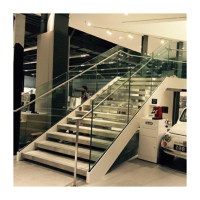 China Apartment mild steel straight staircase wooden red stair for sale