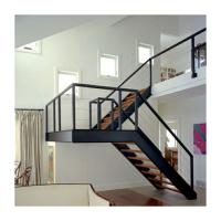 China Apartment mild steel straight staircase wooden red stair for sale