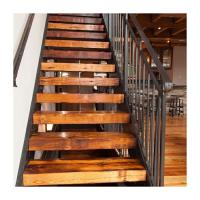 China Apartment mild steel straight staircase wooden red stair for sale