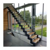 China Good service decorative iron straight staircase solid wood floor stair for sale
