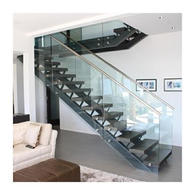 China Foshan factory straight staircases design wood tread indoor stair for sale