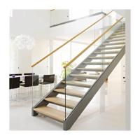 China Low cost glass metal straight stairs wooden timber staircase for sale