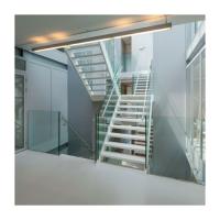 China Low cost glass metal straight stairs wooden timber staircase for sale