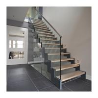 China Household individual straight glass stairs u shaped wood staircase for sale