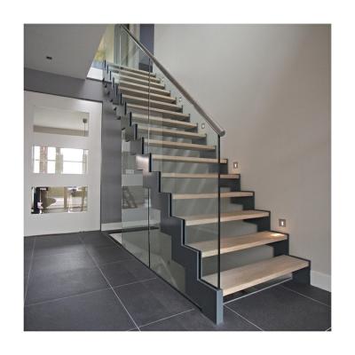 China Household individual straight glass stairs u shaped wood staircase for sale