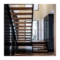 China Household individual straight glass stairs u shaped wood staircase for sale