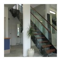 China Quality assurance iron straight stairs wood glass staircase for sale