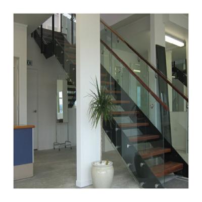China Quality assurance iron straight stairs wood glass staircase for sale