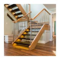 China Quality assurance iron straight stairs wood glass staircase for sale
