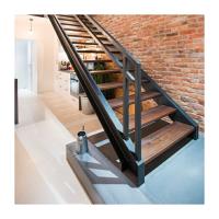 China Beautiful shape newest design long straight stairs contemporary wood staircase for sale