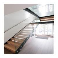 China Beautiful shape newest design long straight stairs contemporary wood staircase for sale