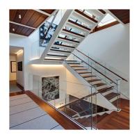 China General direct sales double stringers straight stairs l-shaped wood staircase for sale
