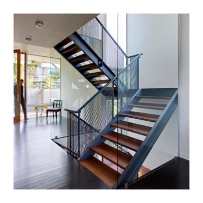 China Factory direct glass railing straight stairs maple solid wood glass staircase for sale