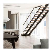 China New design straight floating stairs steel wood tread staircase for sale