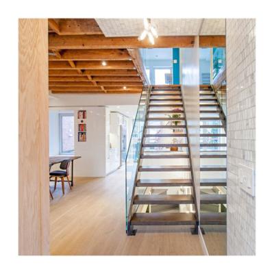 China Townhouse narrow straight stairs carved wood staircase for sale