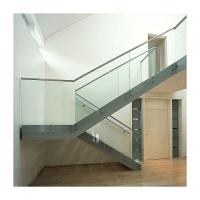 China Online shopping laminated glass tread straight stairs contemporary wood staircase for sale