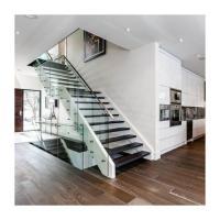 China Online shopping laminated glass tread straight stairs contemporary wood staircase for sale