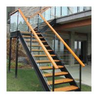 China New promotion residential straight stairs dark wood staircase for sale