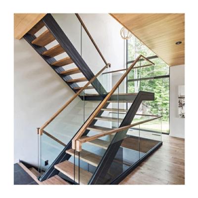 China Large favorably straight portable stairs rubber wood staircase for sale