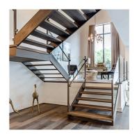 China High quality well-reputed straight stairs maple solid wood glass staircase for sale