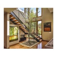 China High quality well-reputed straight stairs maple solid wood glass staircase for sale