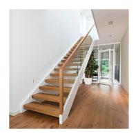 China Hotel oak paint color straight stairs u-shaped wood staircase for sale