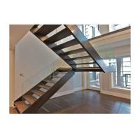 China Competitive price double beam straight stairs carve wooden staircase for sale