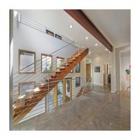 China Professional carbon steel beam straight stairs oak wood tread staircase for sale