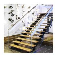 China Professional carbon steel beam straight stairs oak wood tread staircase for sale