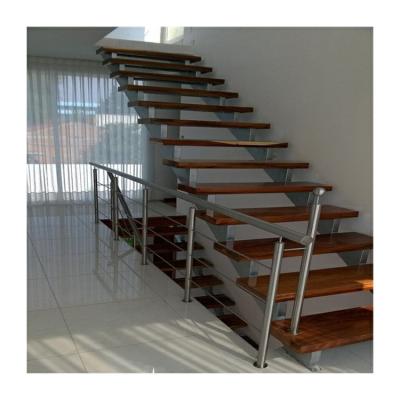 China Condominium wire railing straight stairs wood box step staircase for sale