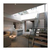 China Condominium wire railing straight stairs wood box step staircase for sale