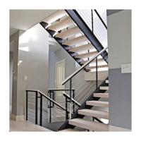 China Manufacturer supply standard straight stairs wood glass staircase for sale