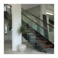 China Condominium straight tempered glass stair painting wooden step staircase for sale