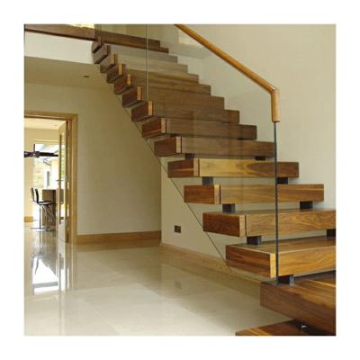 China Foshan factory stainless steel straight stair light wooden box tread staircase for sale